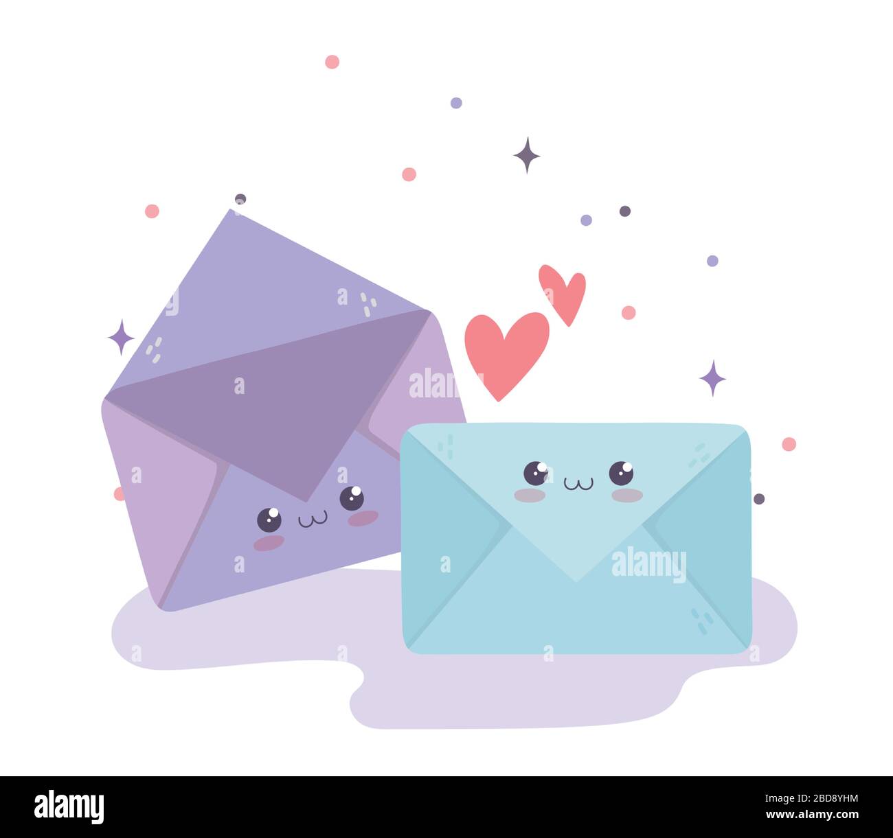 cute envelope love hearts kawaii cartoon character vector illustration ...