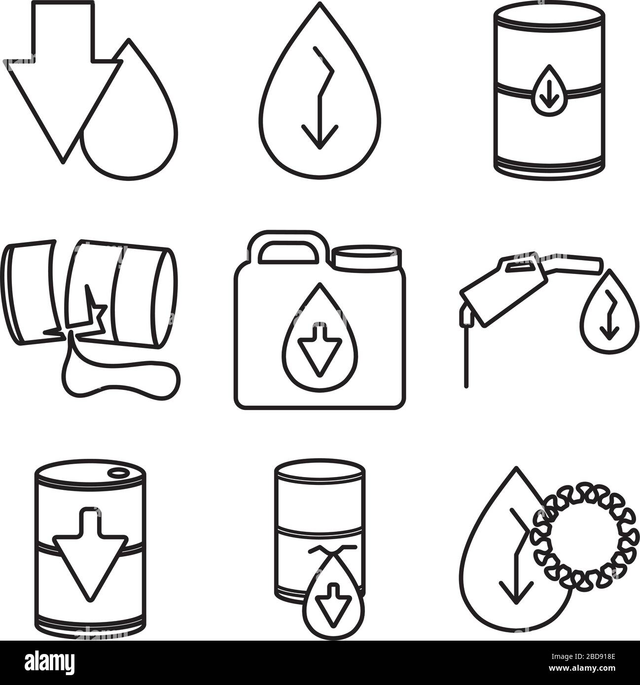 drops and oil crash icon set over white background, line style, vector ...