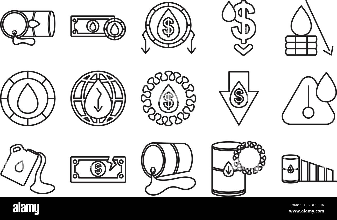 money bills and oil crash icon set, over white background, line style ...
