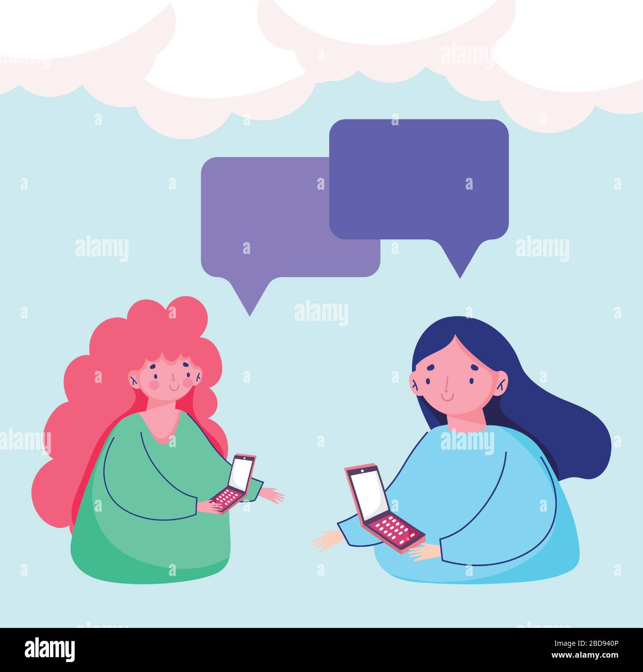 people and smartphone, women using mobile texting chatting cartoon ...