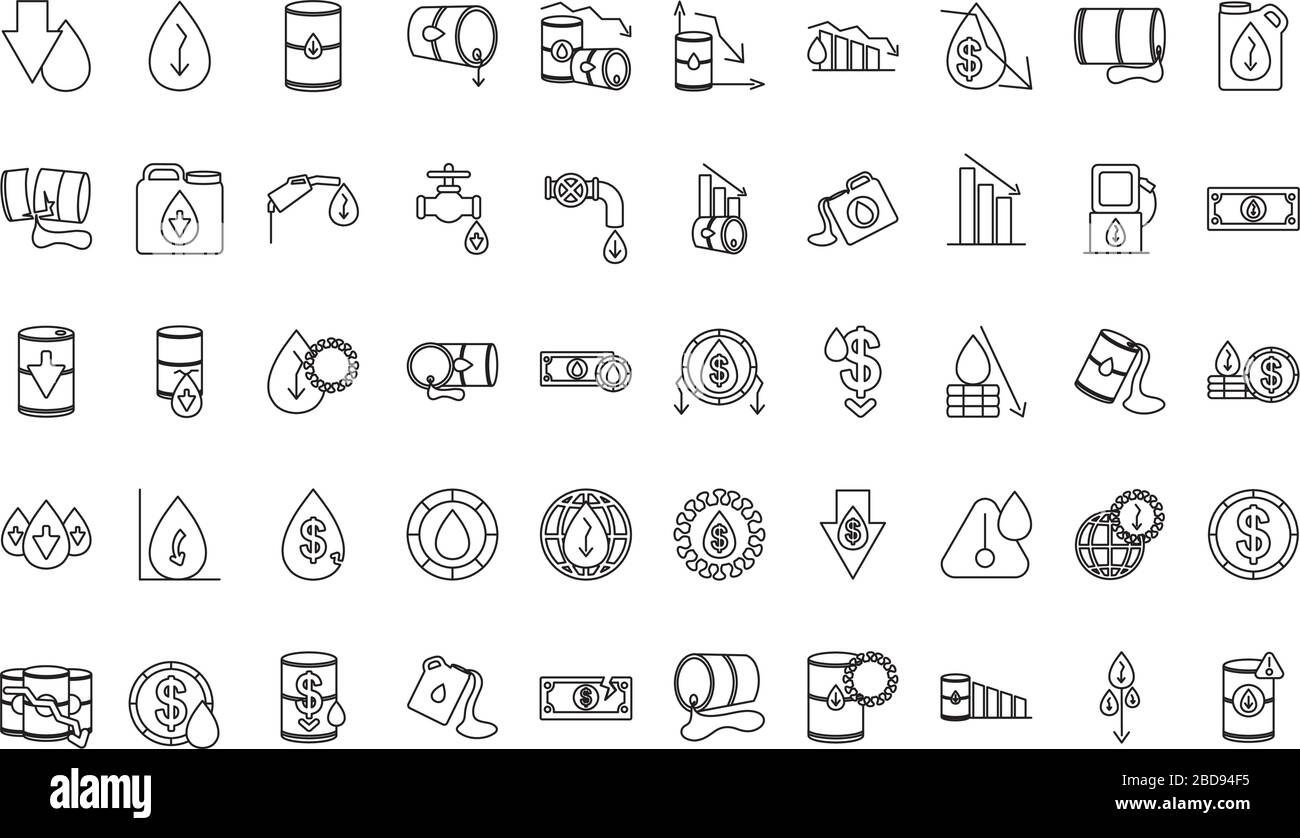 icon set of oil crash concept over white background, line style, vector ...