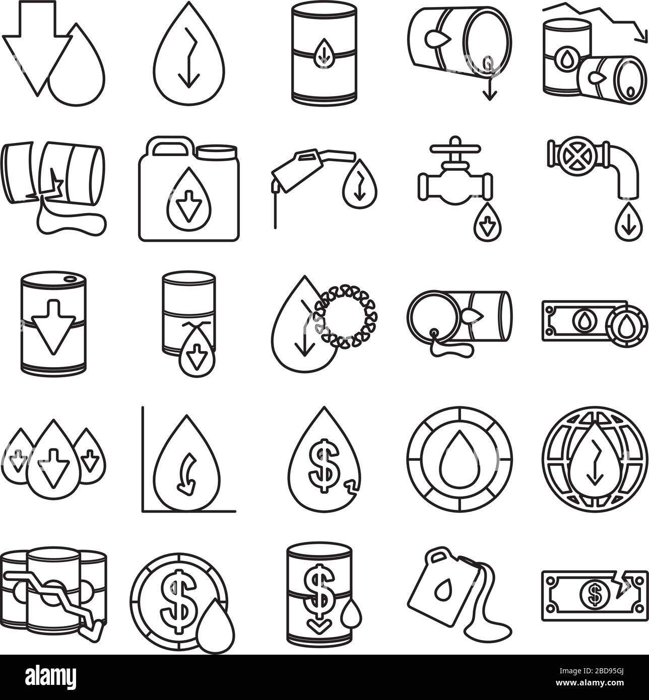 oil drops and oil crash icon set, over white background, line style ...