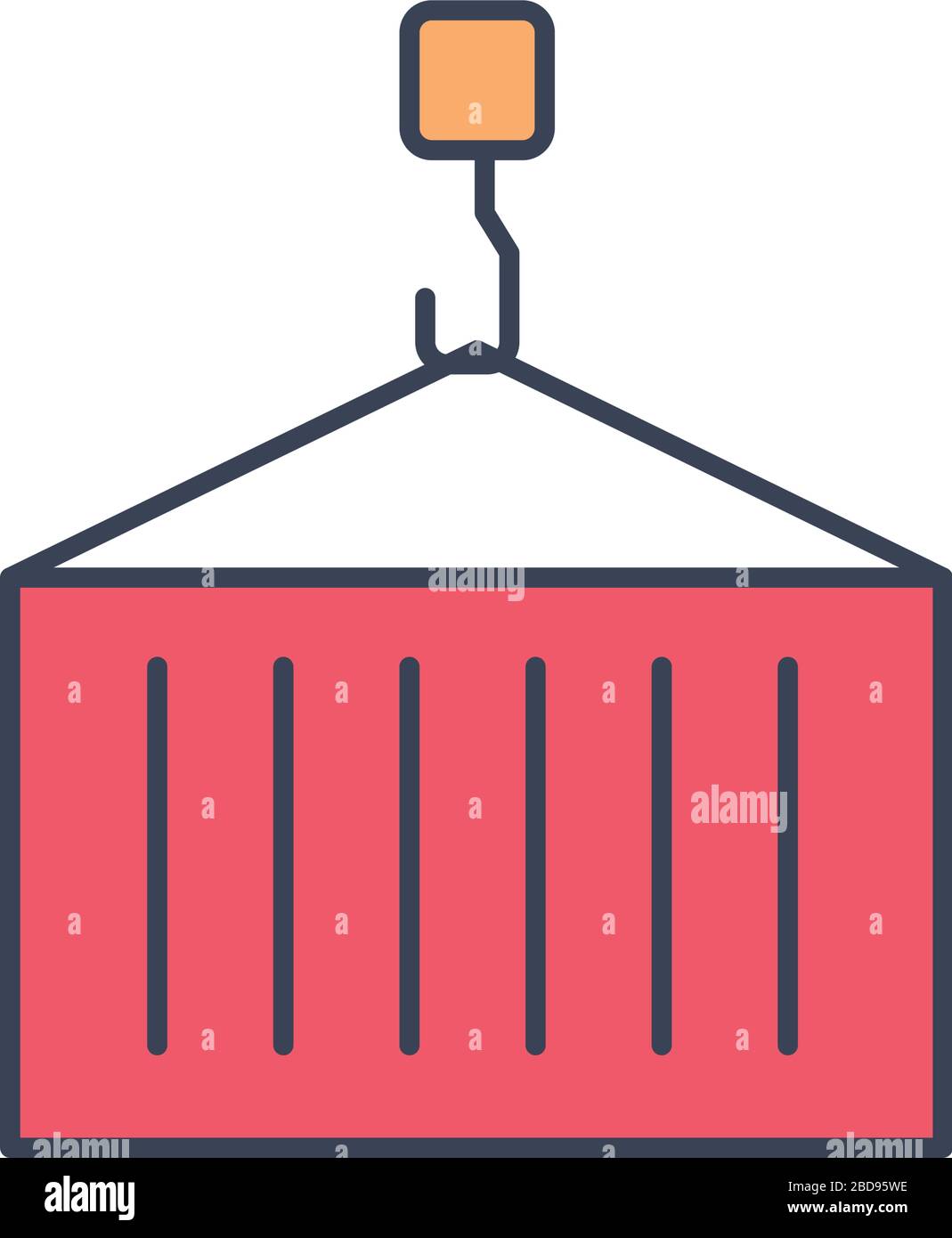 hanger and cargo container icon over white background, line and fill ...