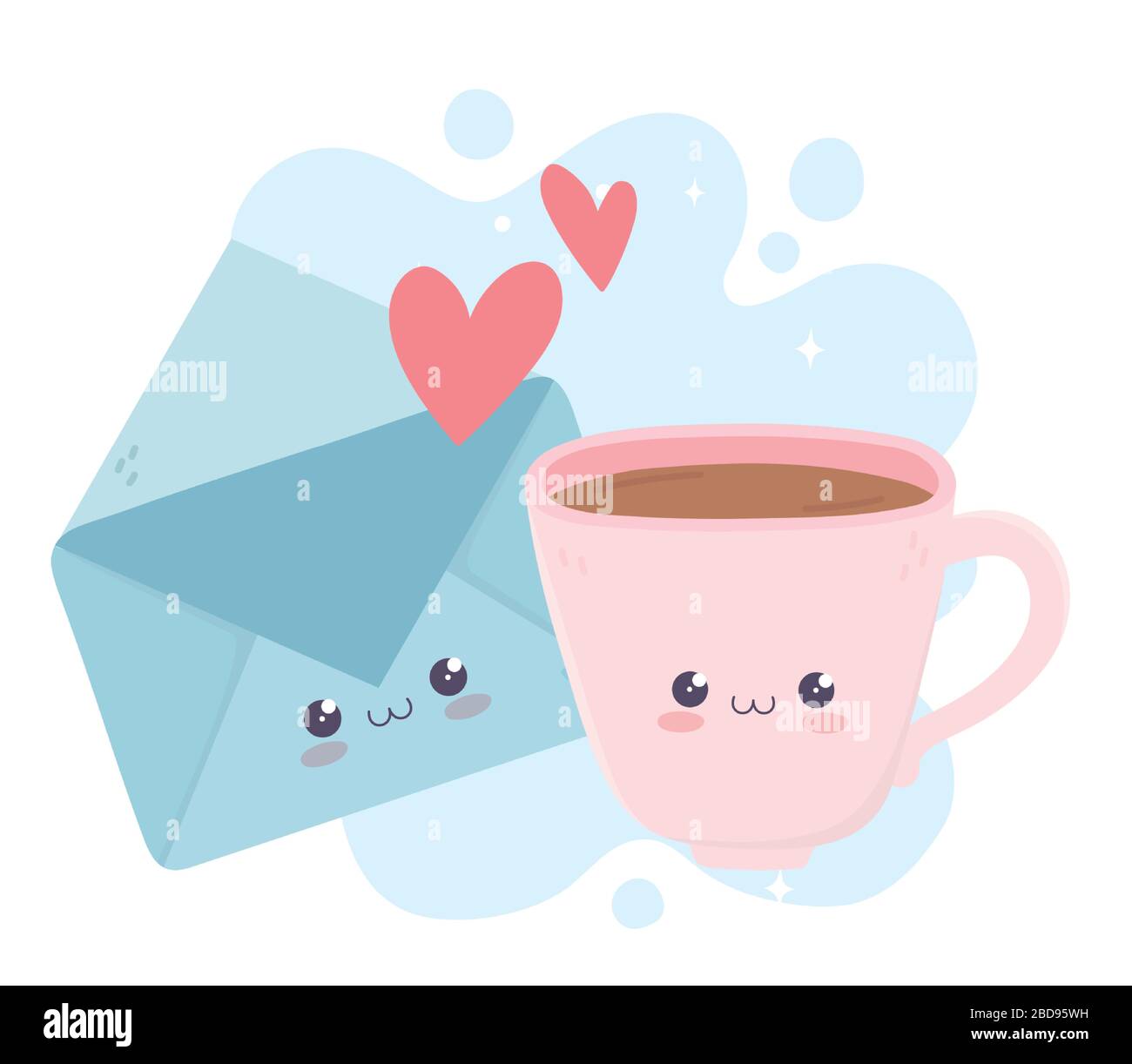 cute coffee cup and mail envelope love kawaii cartoon character vector ...