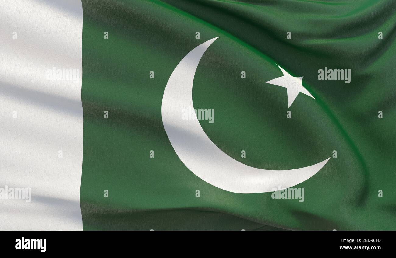 Waving national flag of Pakistan. Waved highly detailed close-up 3D ...