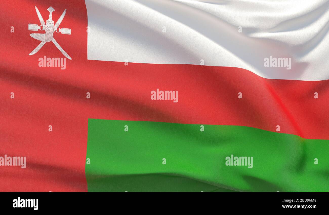 Waving national flag of Oman. Waved highly detailed close-up 3D render ...