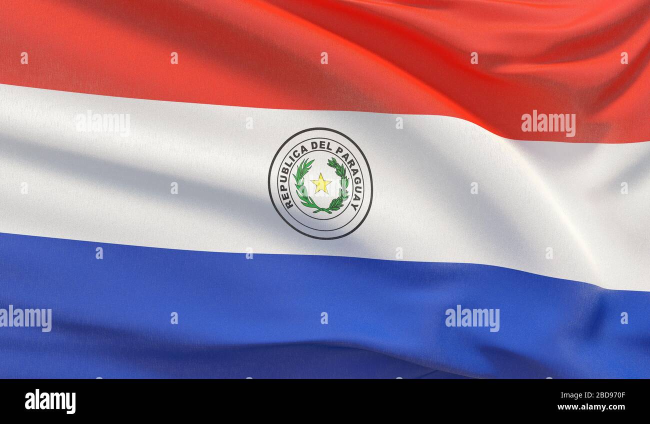 Waving national flag of Paraguay. Waved highly detailed close-up 3D ...