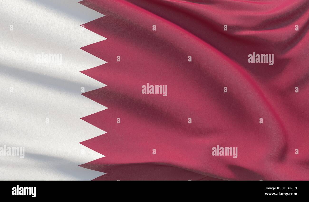 Waving national flag of Qatar. Waved highly detailed close-up 3D render ...