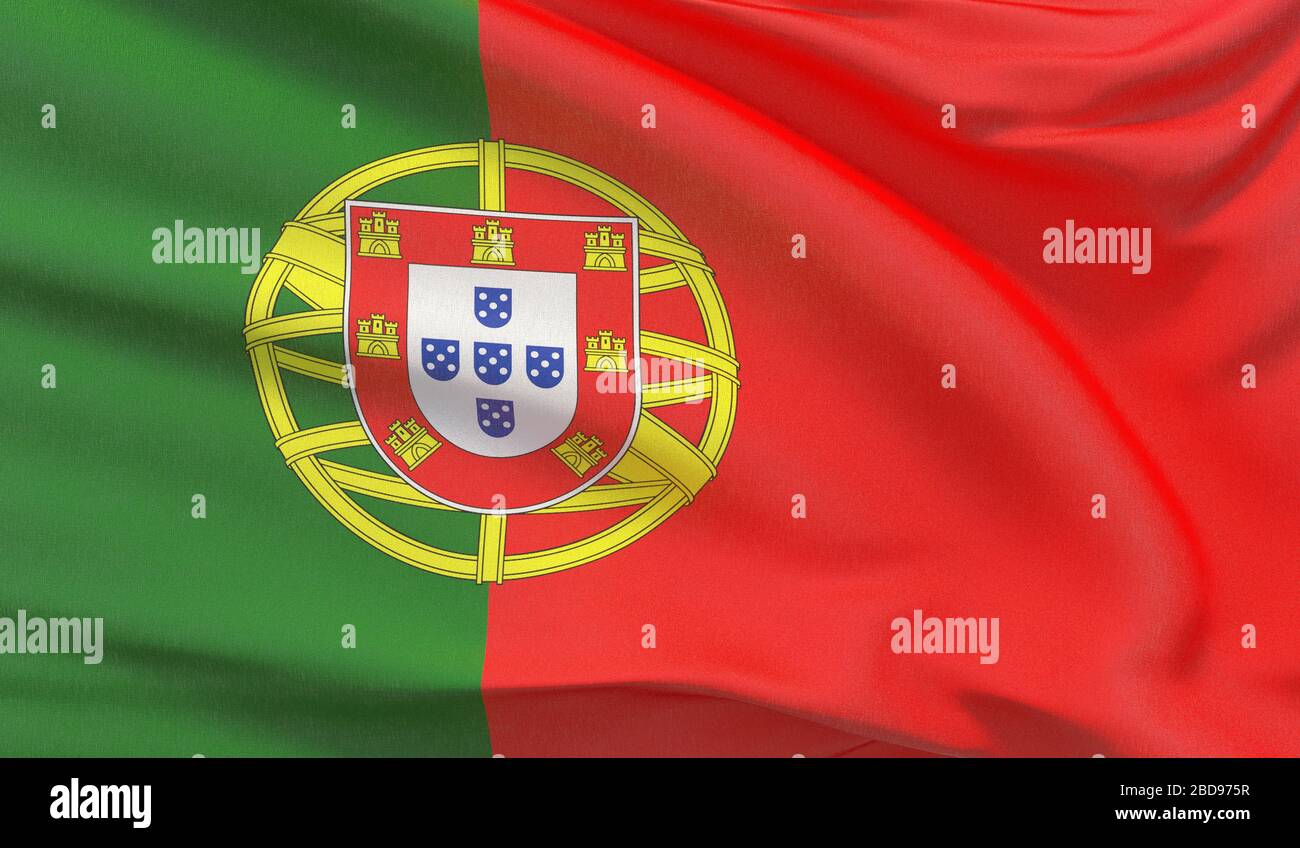 Waving national flag of Portugal. Waved highly detailed close-up 3D ...