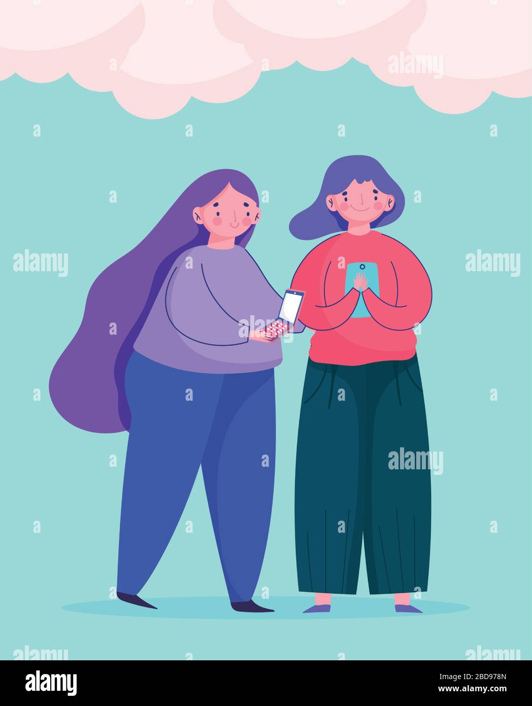 people and smartphone, young women using mobile devices technology ...