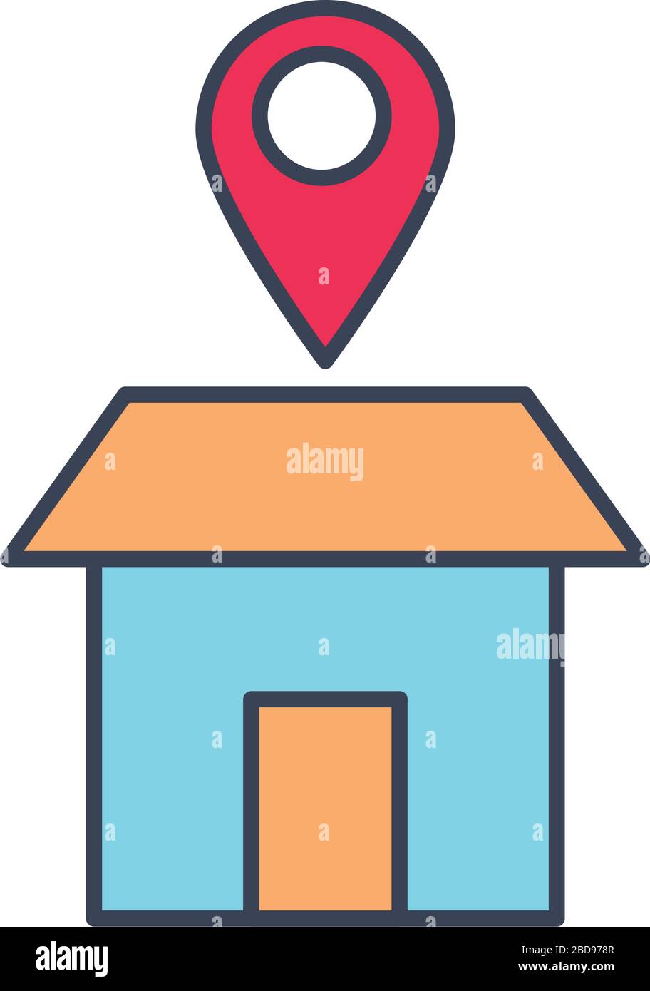house and location pin icon over white background, line and fill style ...