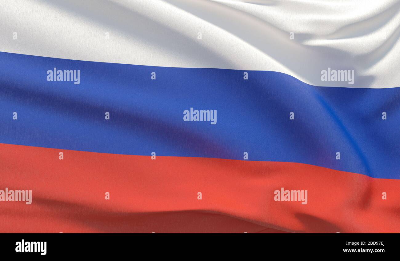 Waving national flag of Russia. Waved highly detailed close-up 3D ...