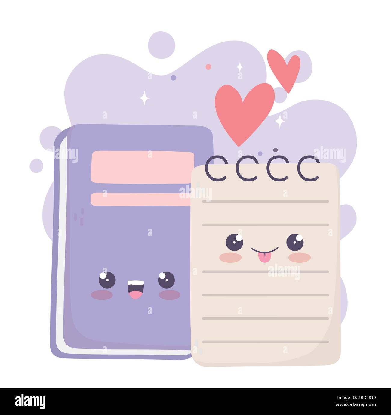 cute book and notepad love kawaii cartoon character vector illustration ...