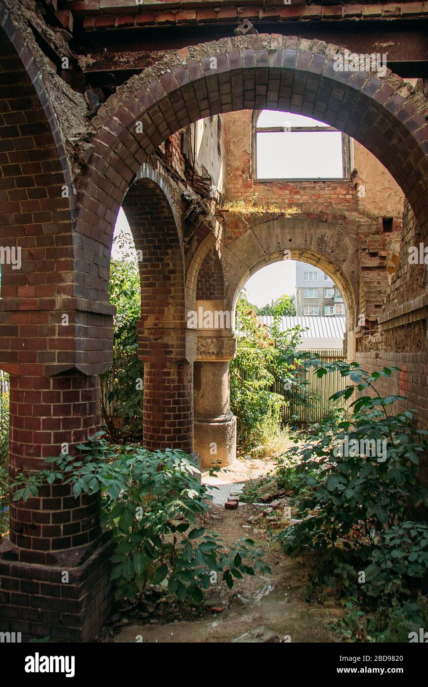 Overgrown by plants ruins of abandoned mansion Stock Photo - Alamy