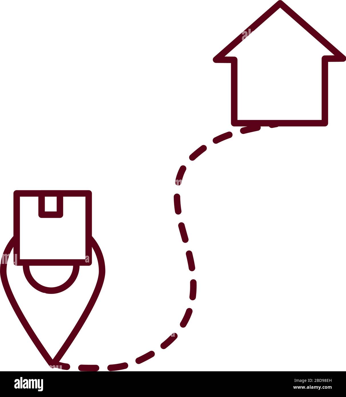 location pin with package box and arrow icon over white background ...