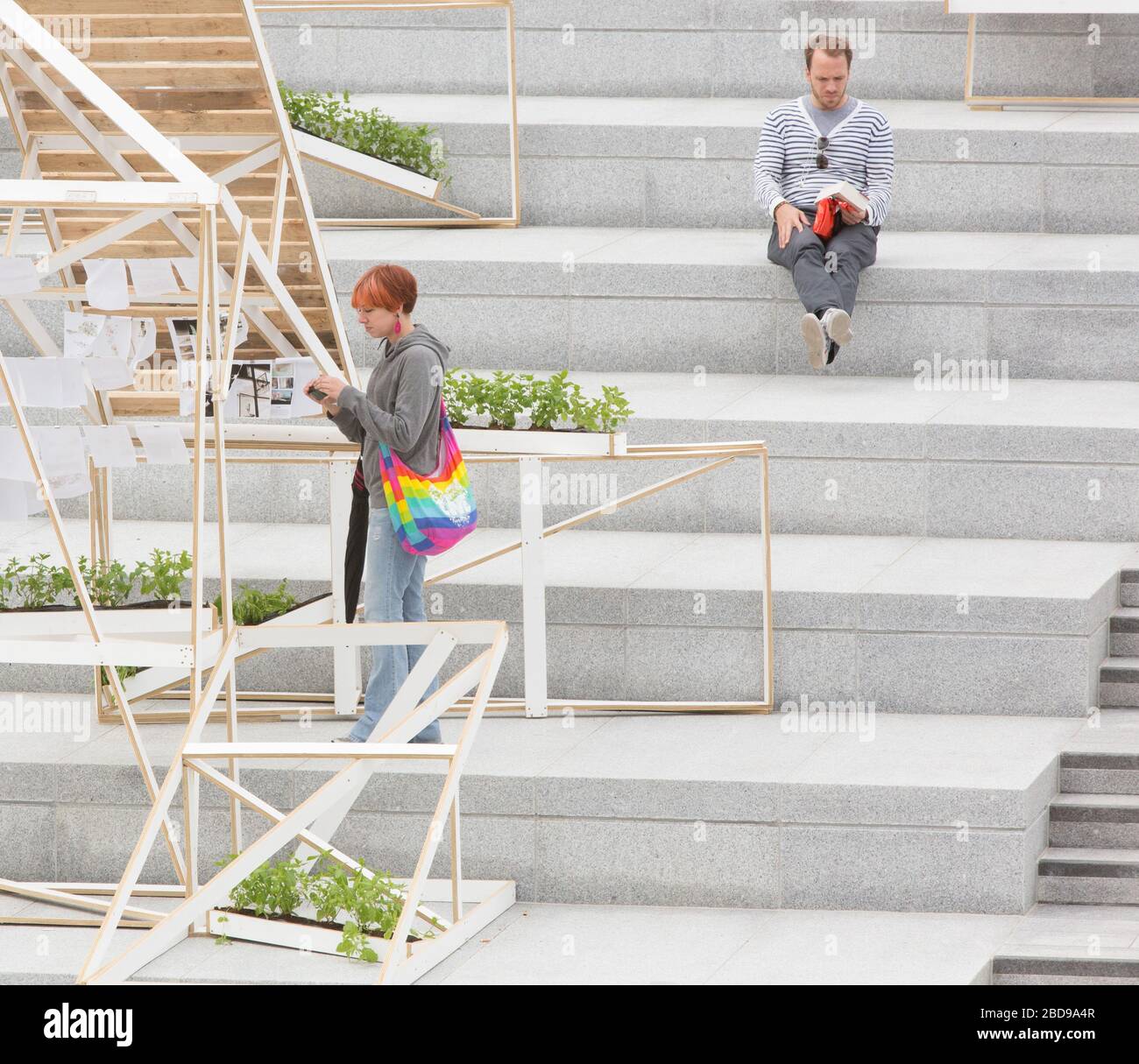 Steps at Granary Square by Regent's Canal, King's Cross, London Stock ...