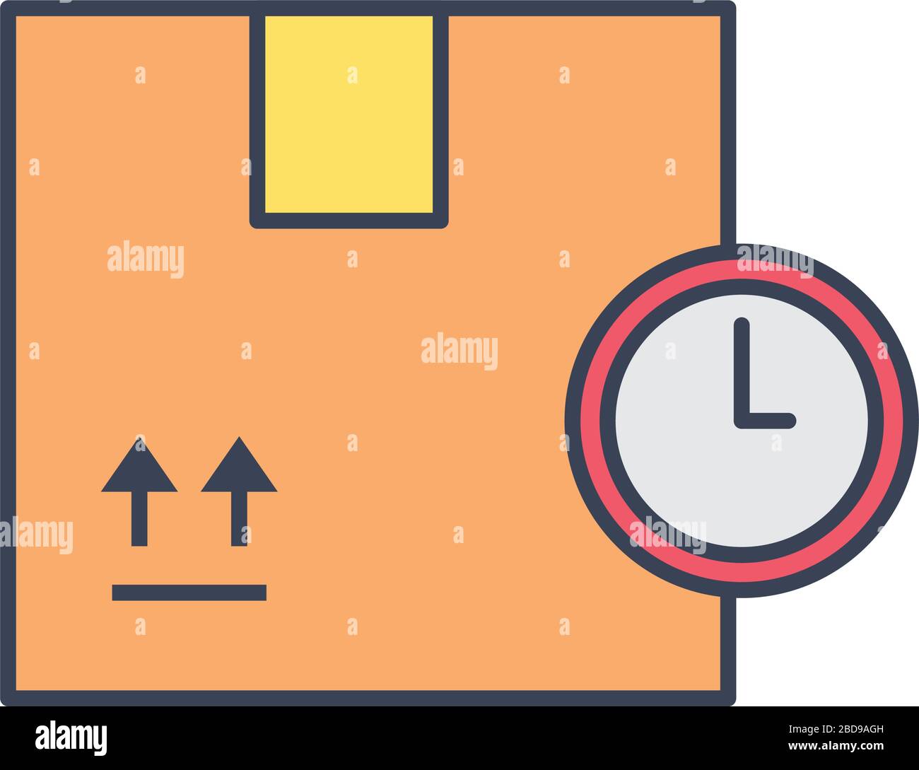 package box and clock icon over white background, line and fill style ...