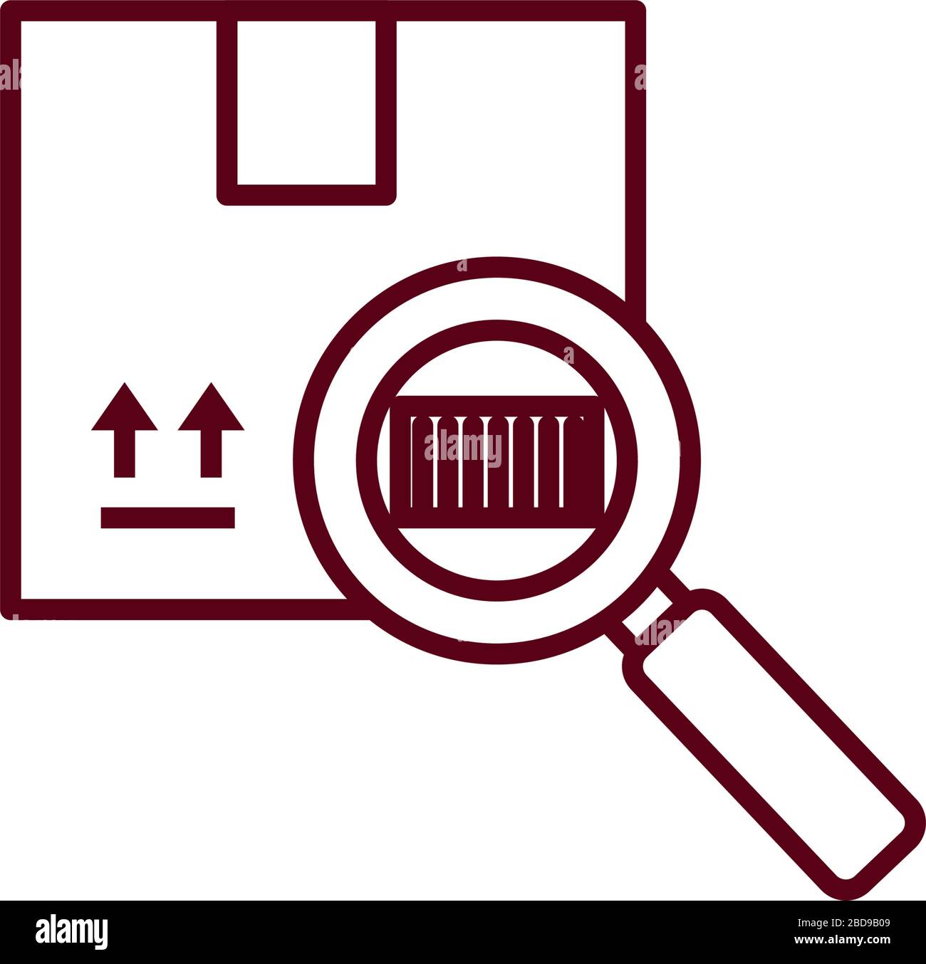 package box with barcode and magnifying glass icon over white ...