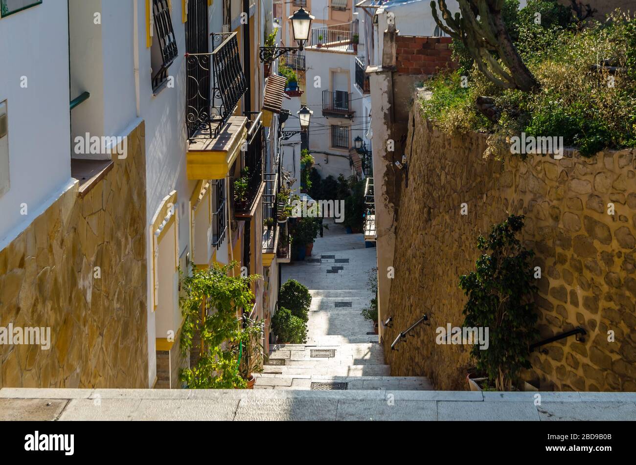 View of colorful houses and narrow streets in the old Mediterranean ...
