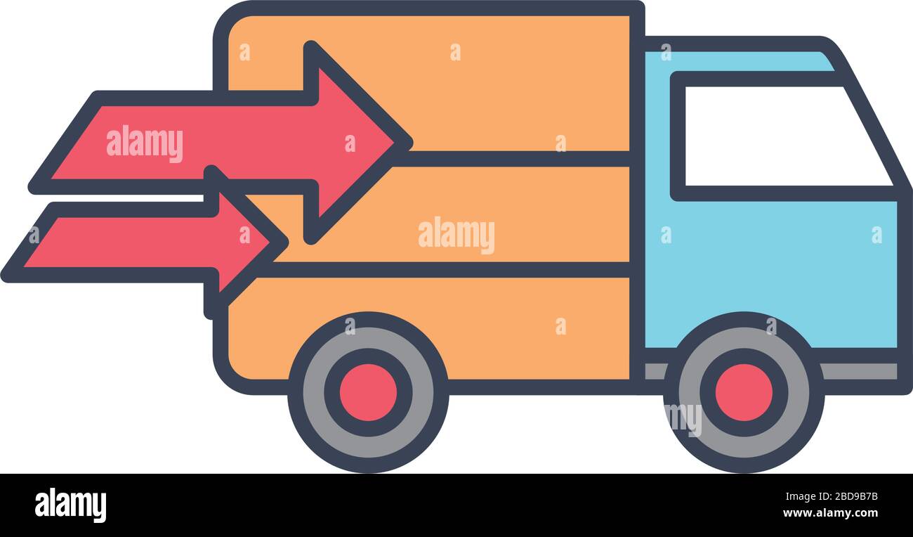fast delivery concept, cargo truck with arrows icon over white ...