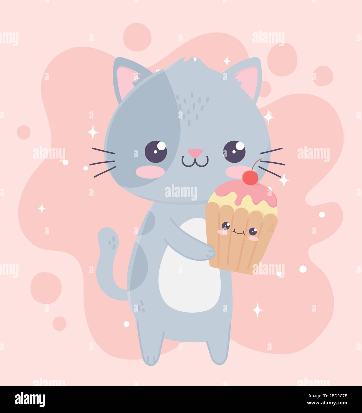 cute little cat and cupcake kawaii cartoon character vector ...