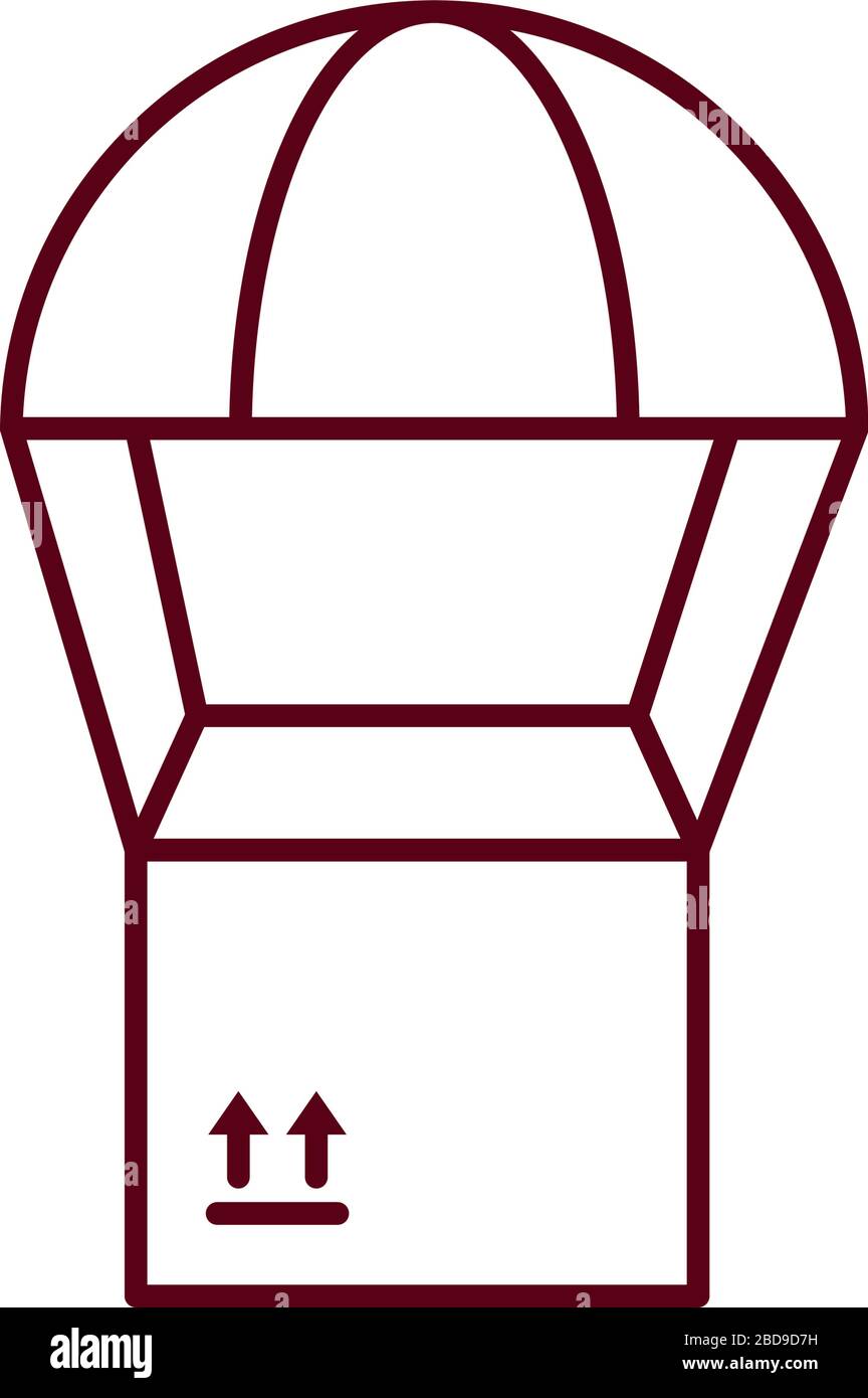 parachute with box icon over white background, line style, vector ...