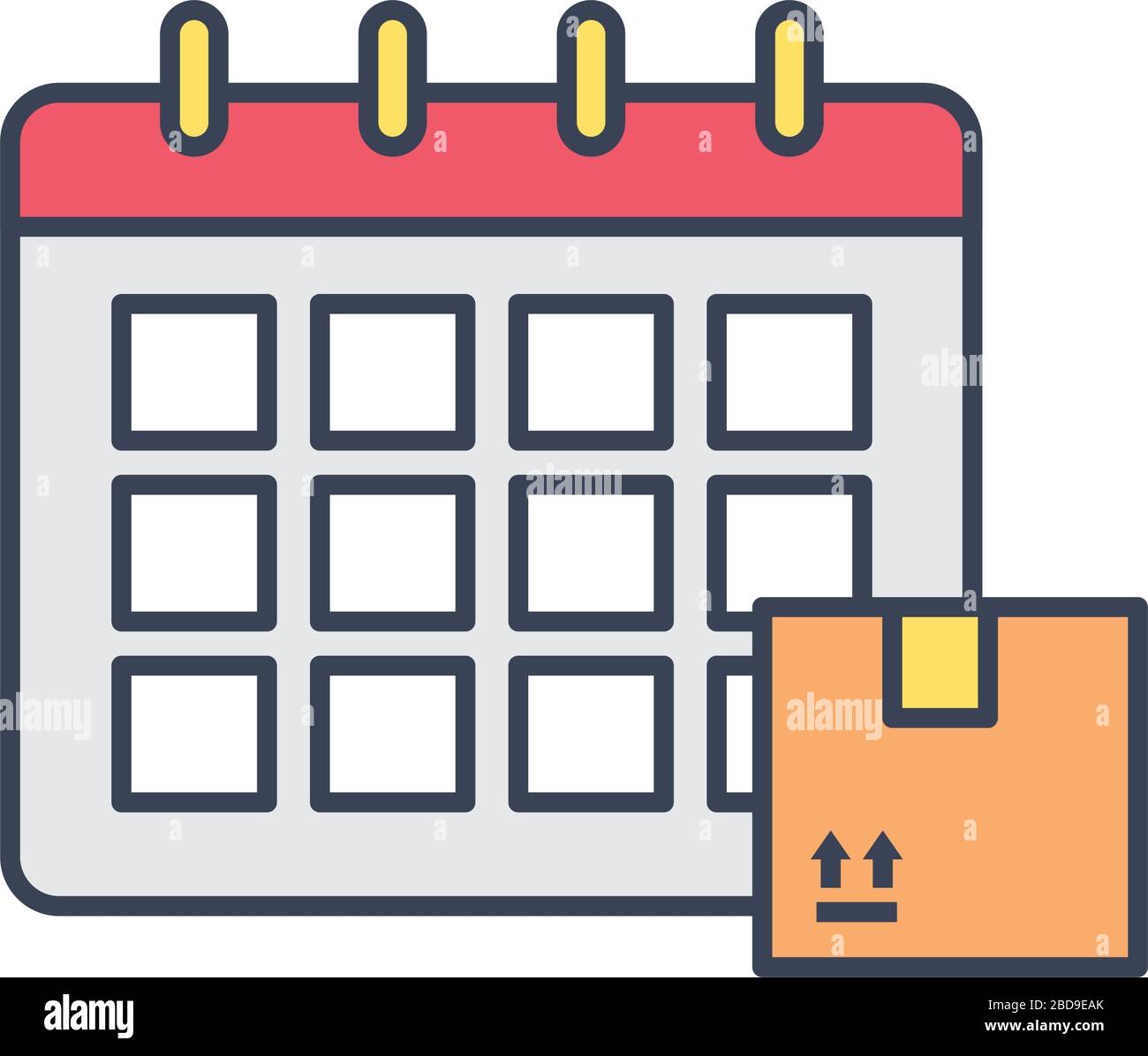 fast delivery concept, calendar and box over white background, line and ...