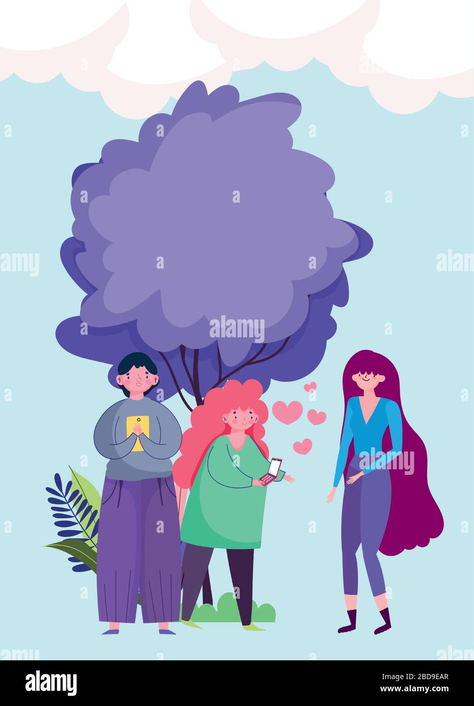 people and smartphone, couple using mobile and woman standing outdoor ...