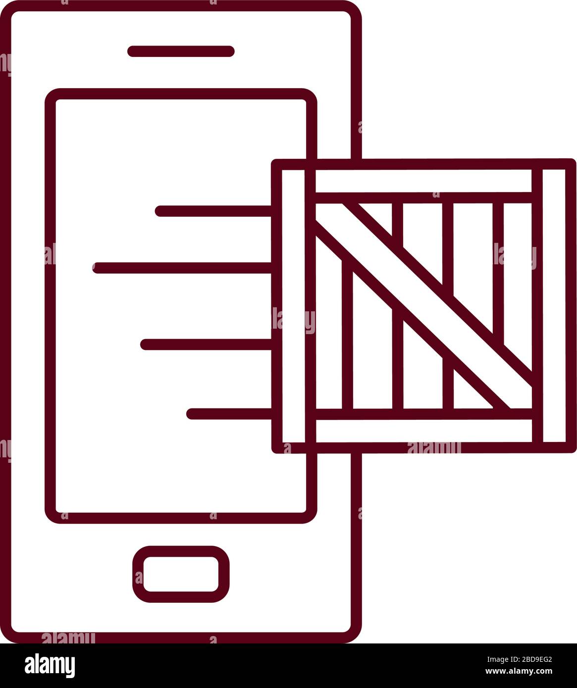 smartphone and box icon over white background, line style, vector ...