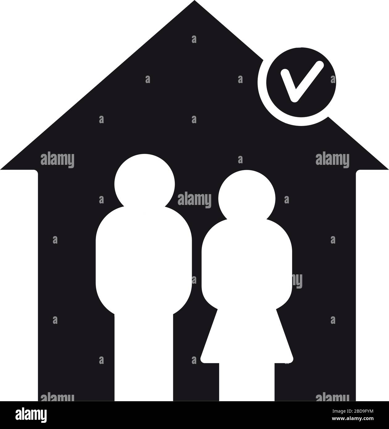 pictogram couple safe inside the house icon over white background ...
