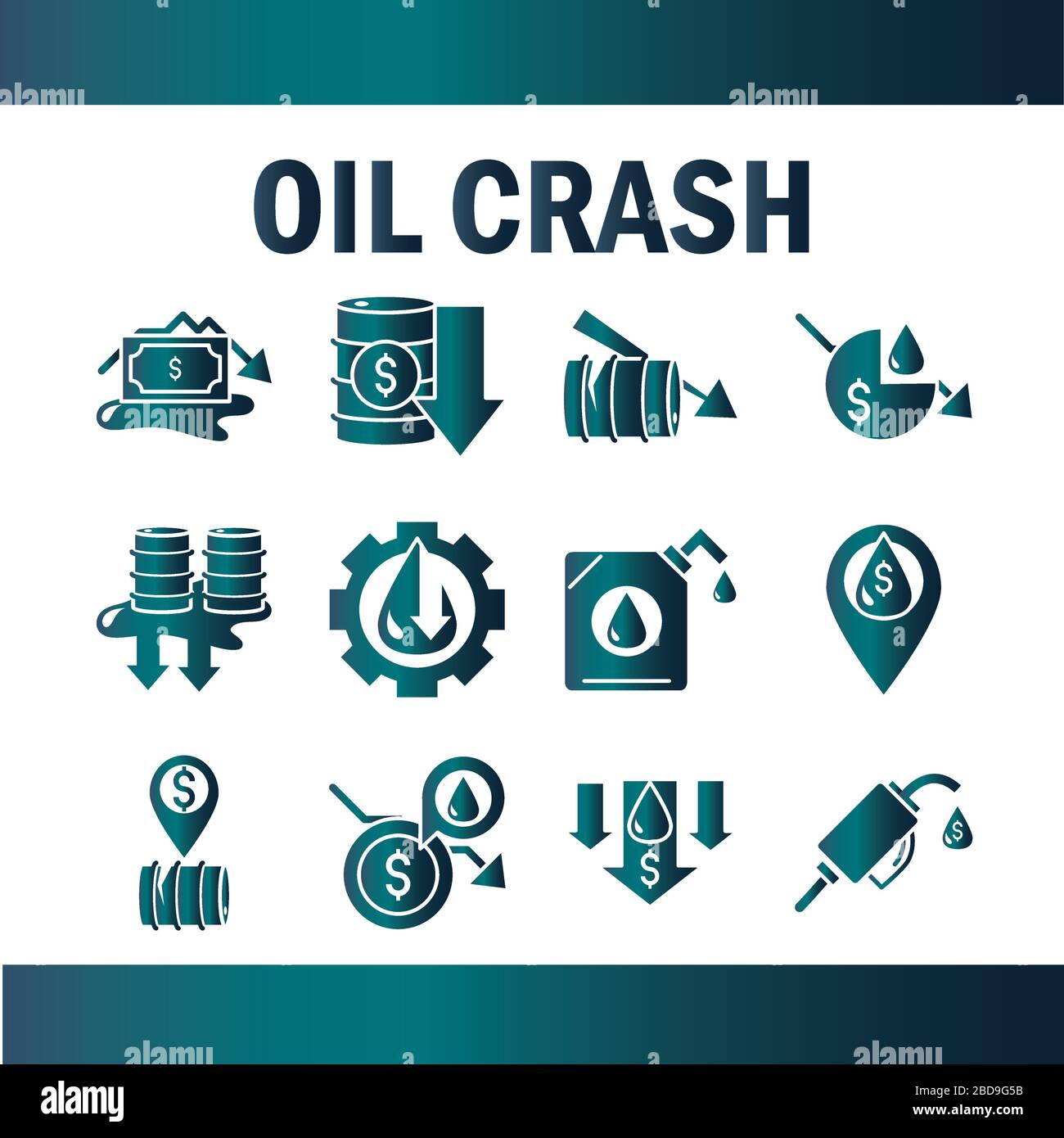 oil price crash trade crisis economy business financial icons set ...
