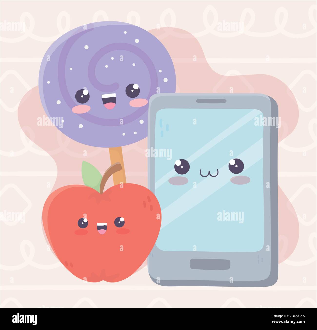 cute smartphone apple and candy kawaii cartoon character vector ...