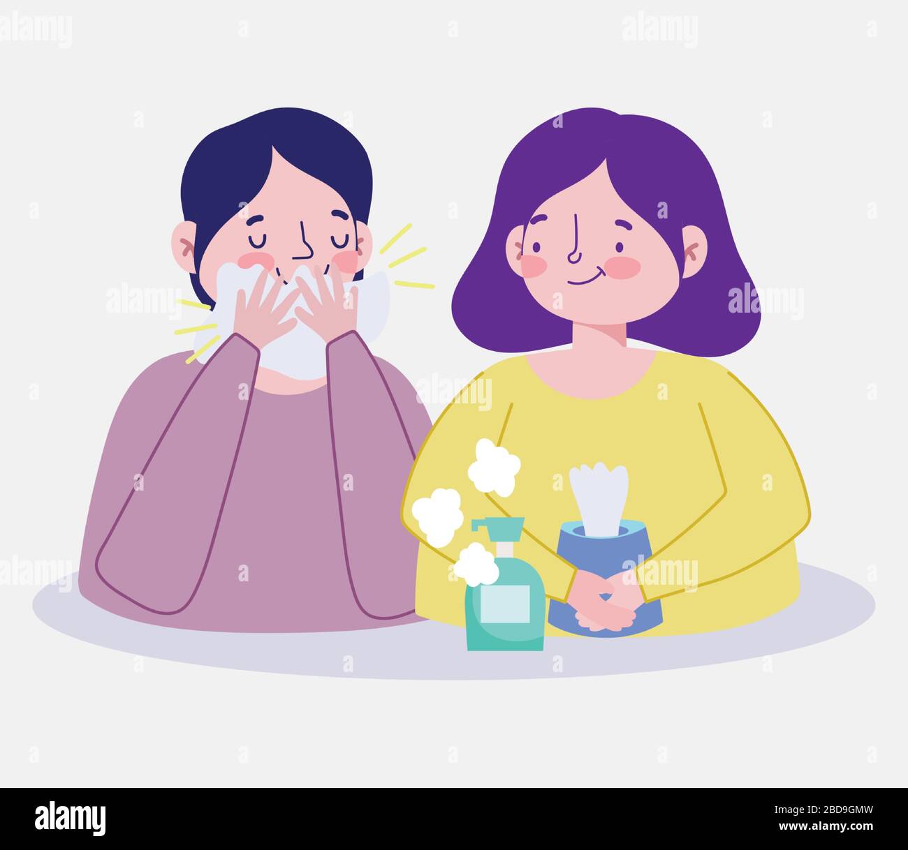 covid 19 prevention couple with tissue paper disinfectant spray ...
