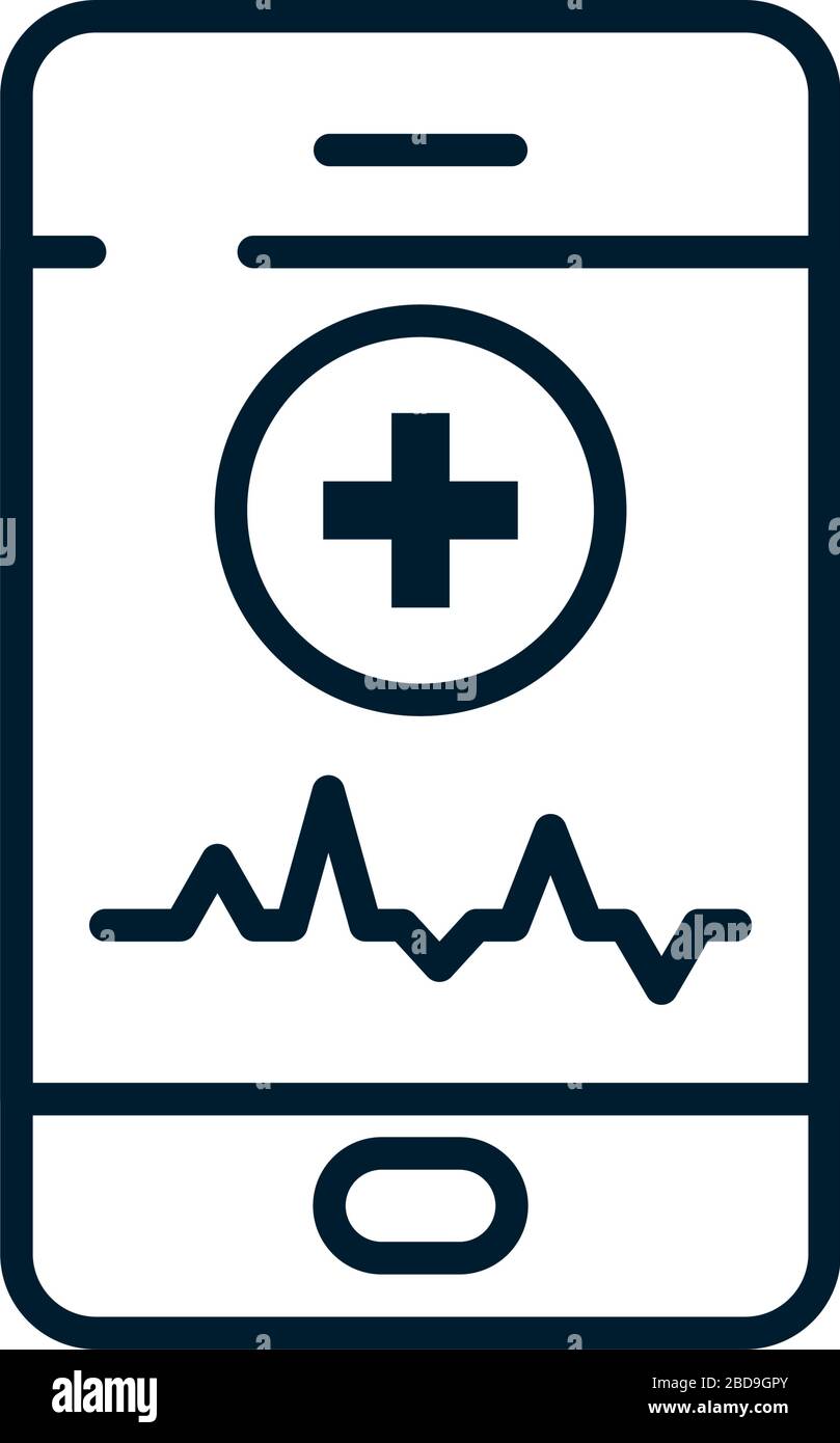 smartphone with medical app icon over white background, line style ...