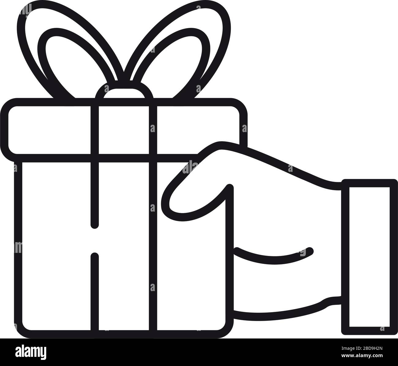 hand holding a gift box icon over white background, line style, vector ...
