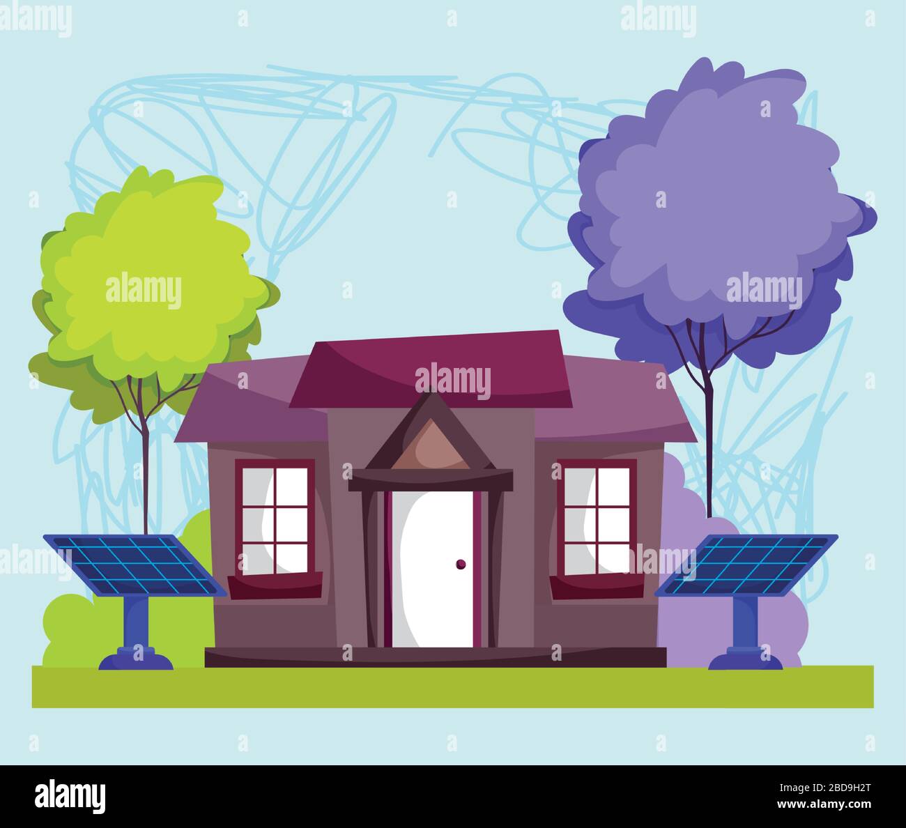 eco energy sustainable solar panels house outside cartoon vector ...