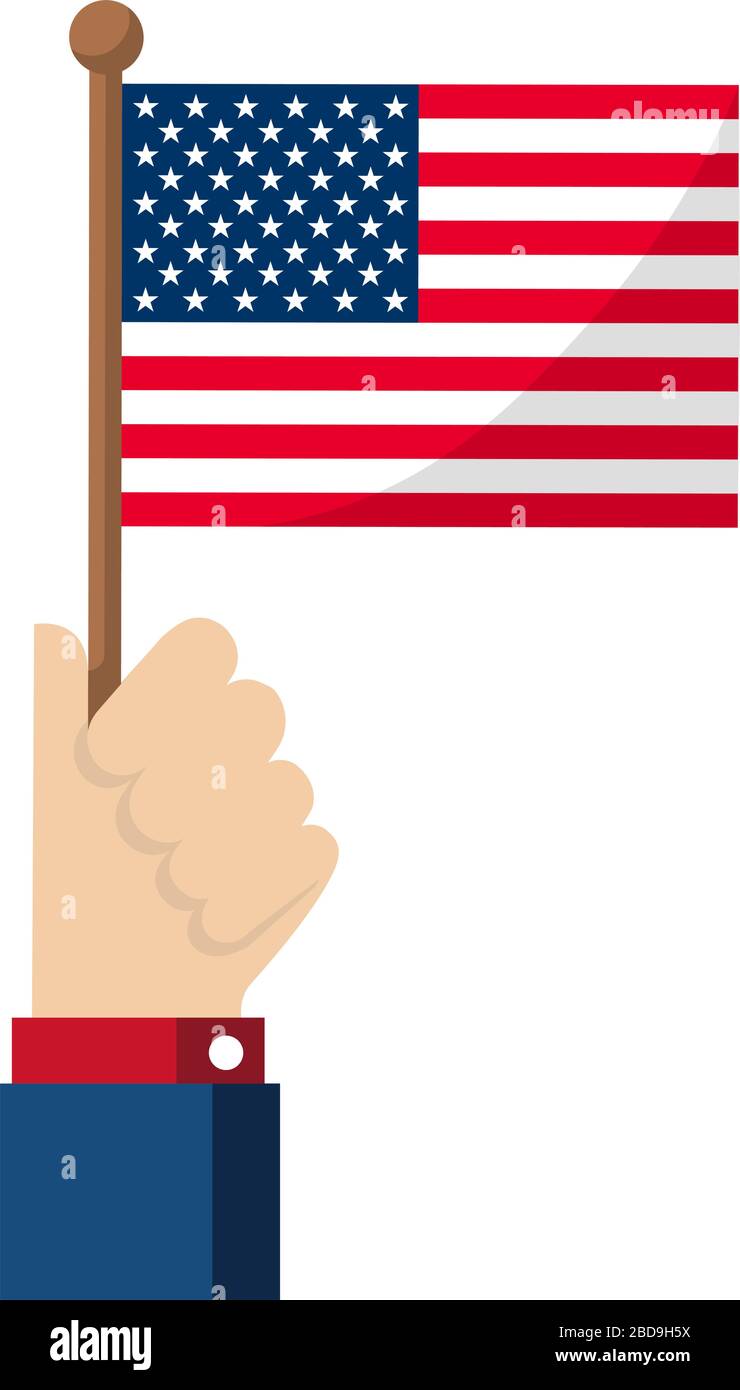 Holding The National Flag In Hand Flat Vector Illustration Usa