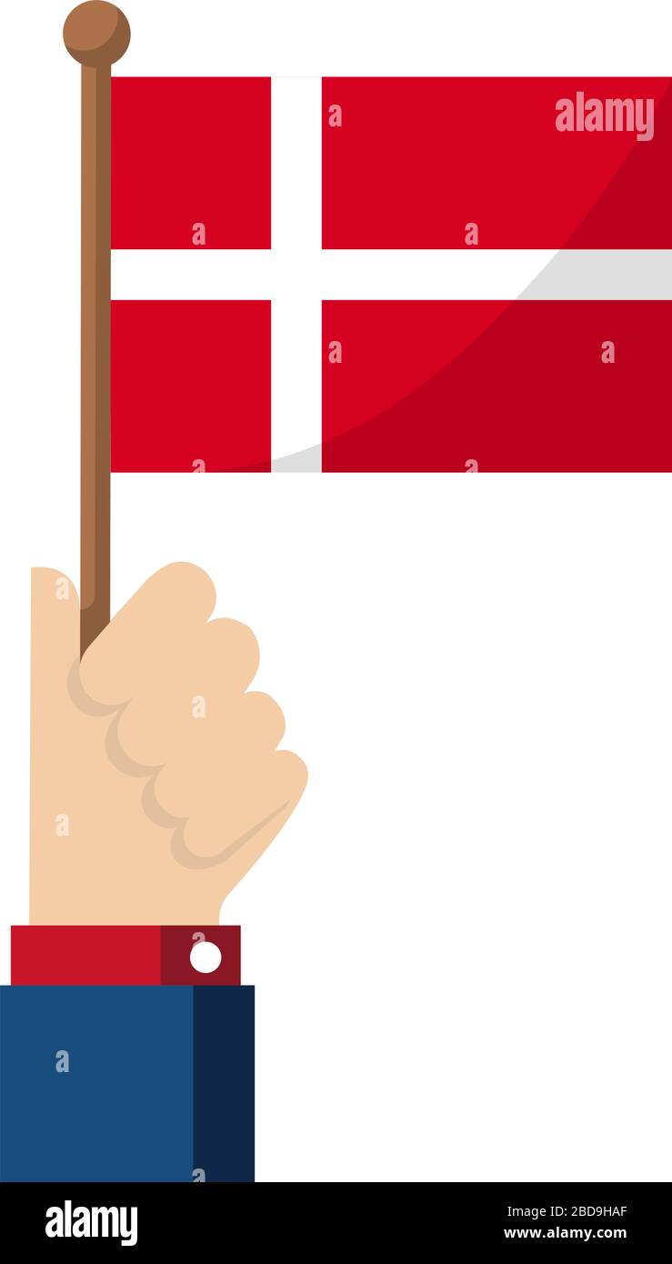 Holding the national flag in hand , flat vector illustration / Denmark ...