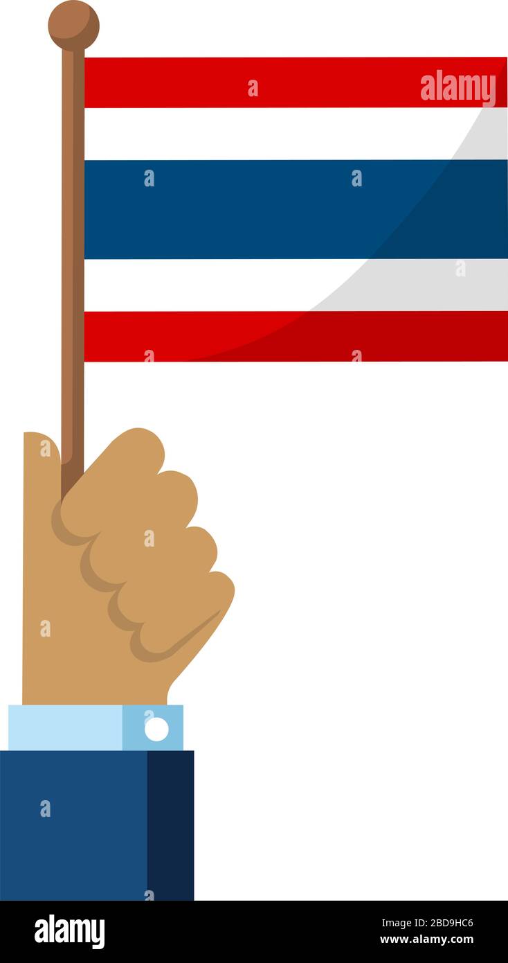 Holding The National Flag In Hand Flat Vector Illustration Thailand