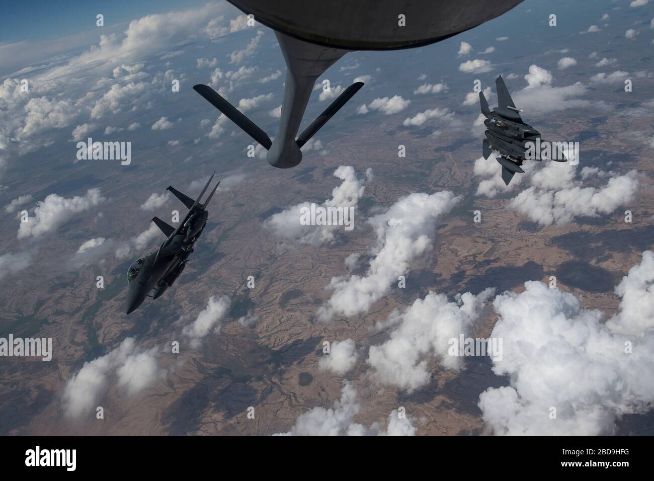 Two U.S. Air Force F-15E Strike Eagles fly over Iraq, April 2, 2020 ...