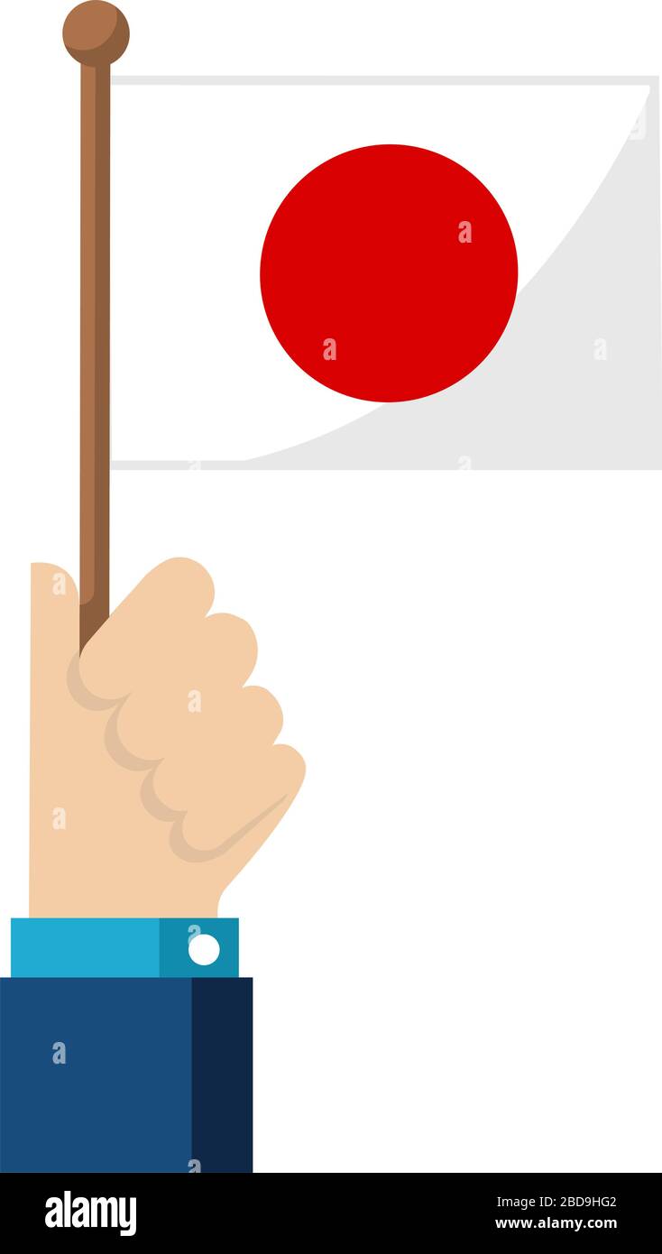 Holding The National Flag In Hand Flat Vector Illustration Japan