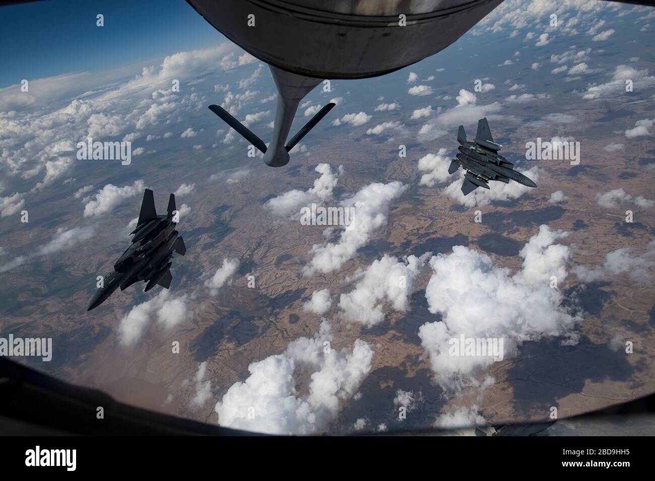 Two U.S. Air Force F-15E Strike Eagles fly over Iraq, April 2, 2020 ...