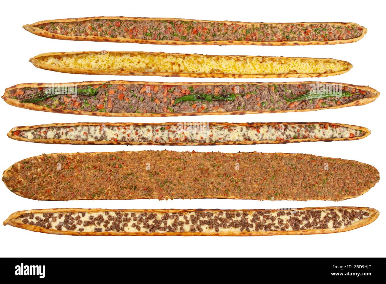 Traditional Turkish baked pide dish. Turkish pizza. Assorted Turkish ...