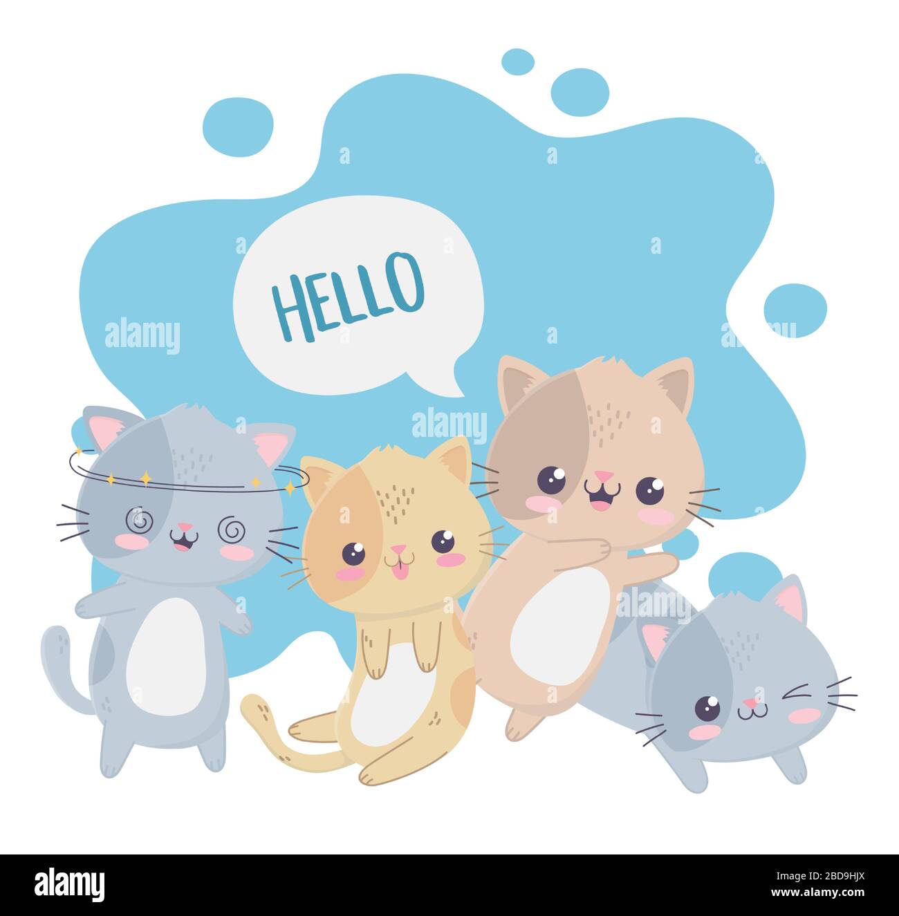 cute little cats hello kawaii cartoon character vector illustration ...