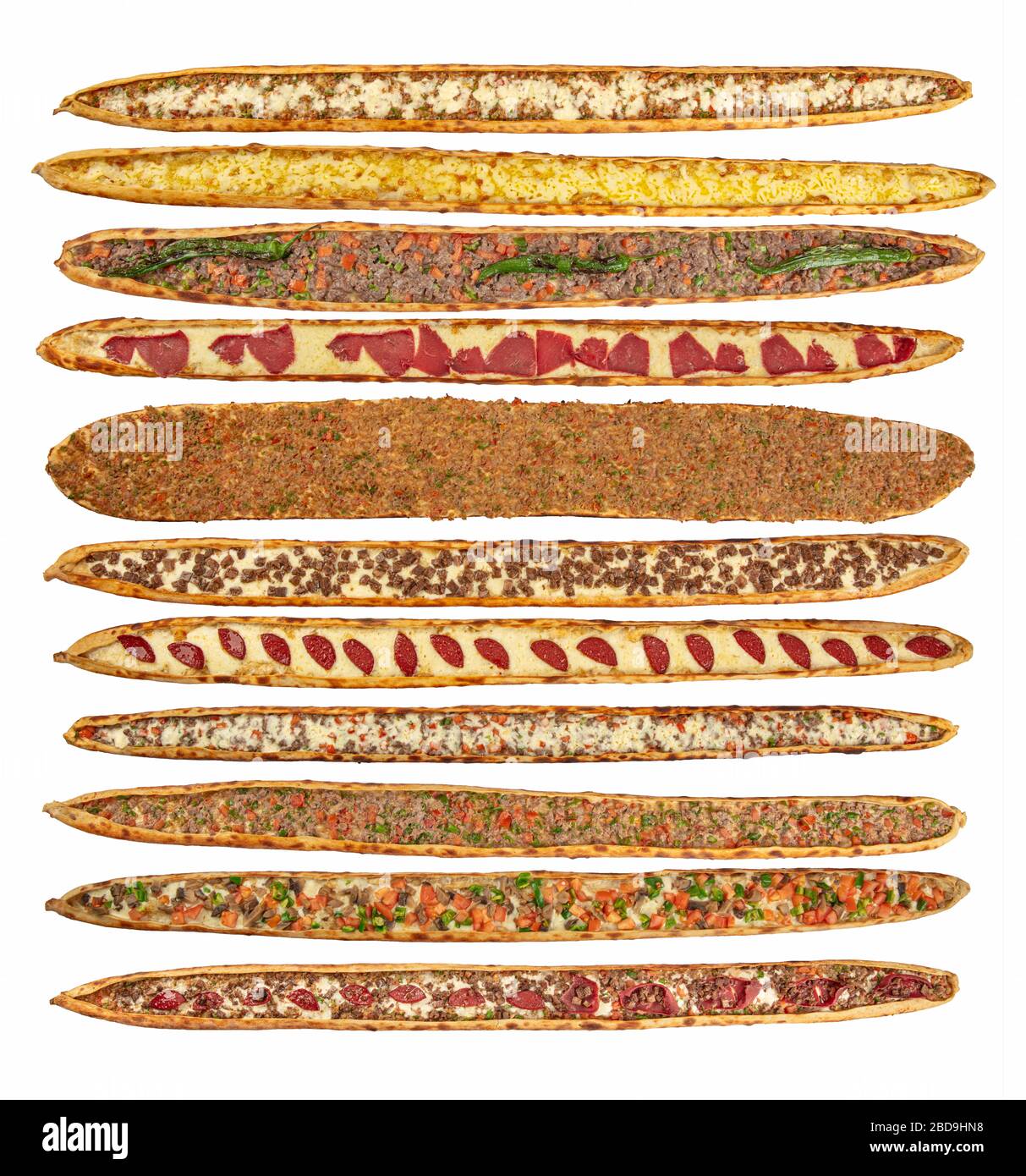 Traditional Turkish baked pide dish. Turkish pizza. Assorted Turkish ...