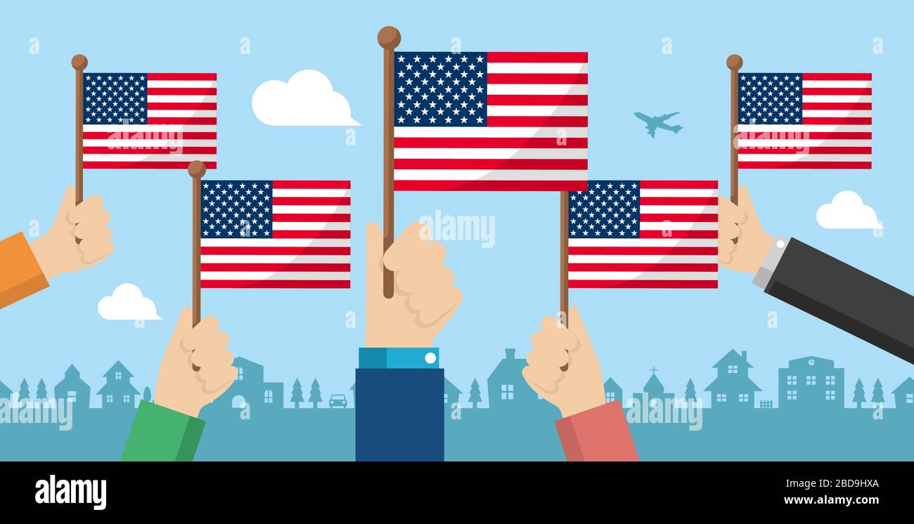 People Holding The National Flag In Hand Vector Banner Illustration
