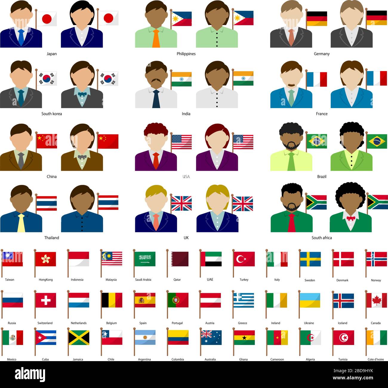 Faceless business person with national flags set . Flat vector ...