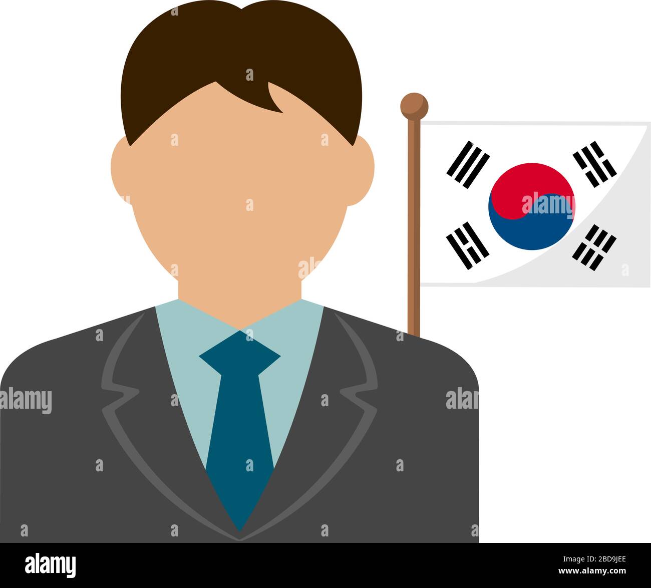 Faceless business man with national flags / South korea. Flat vector ...