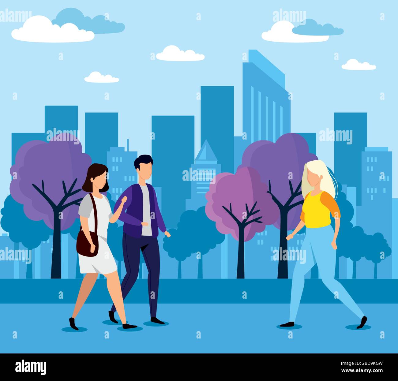 urban scene with young people walking Stock Vector Image & Art - Alamy