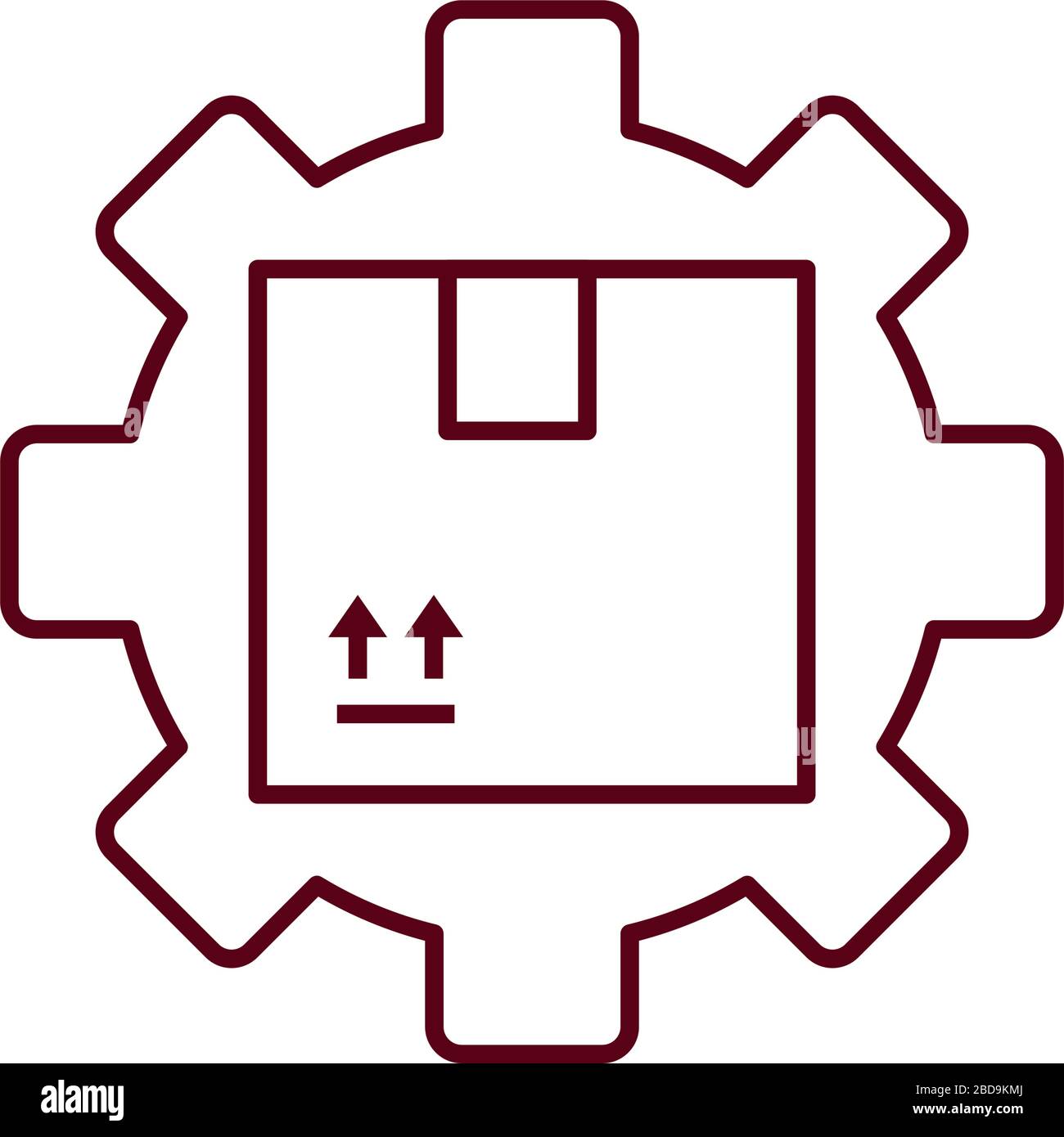 gear wheel with package box icon over white background, line style ...